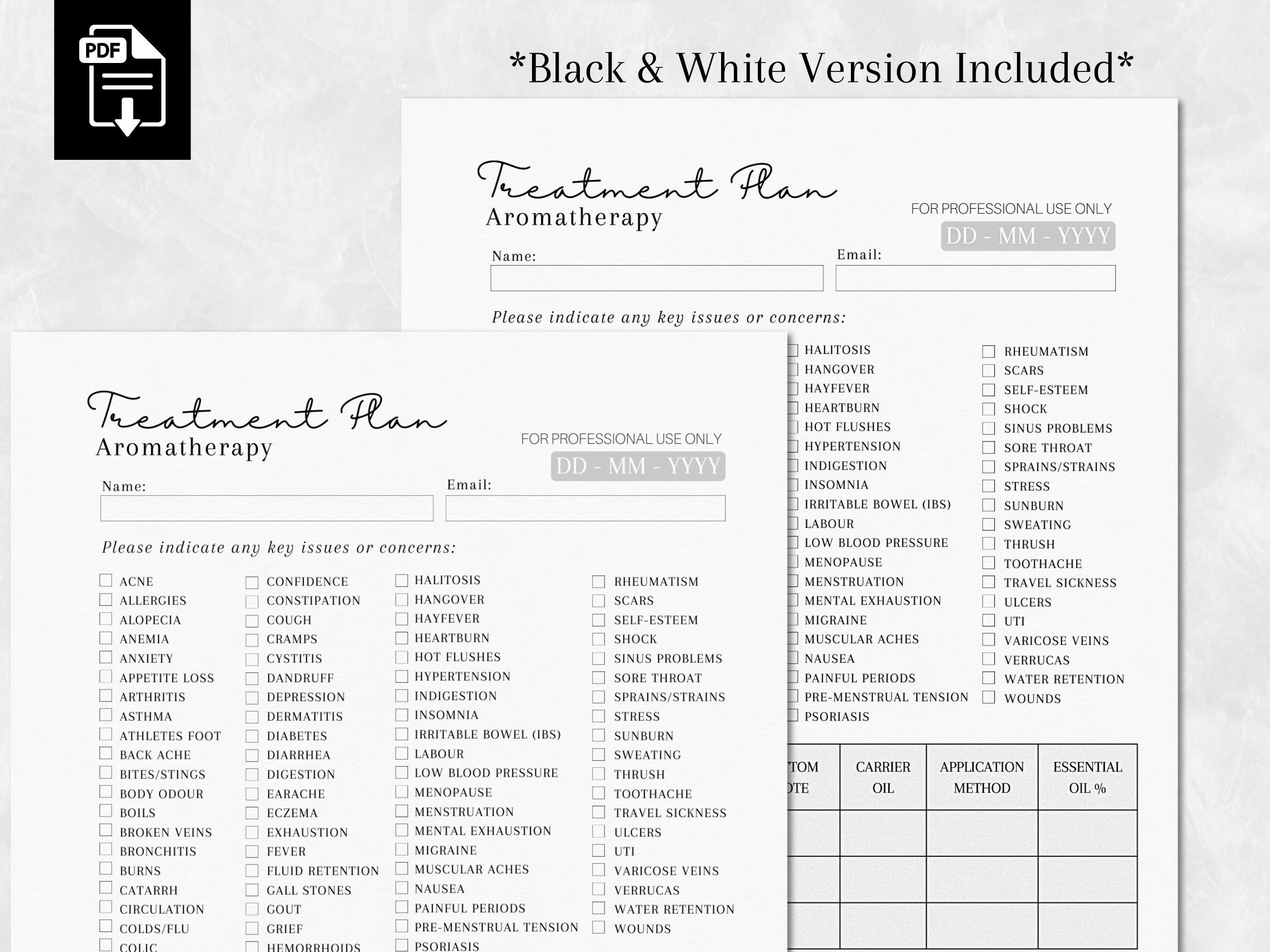 Aromatherapy Treatment Plan Form | Printable Treatment Plan ...