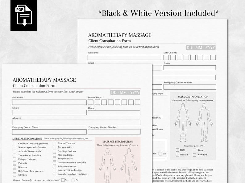 Aromatherapy Massage Consultation Form | Digital Aromatherapist Intake Form | Client Intake Form ...