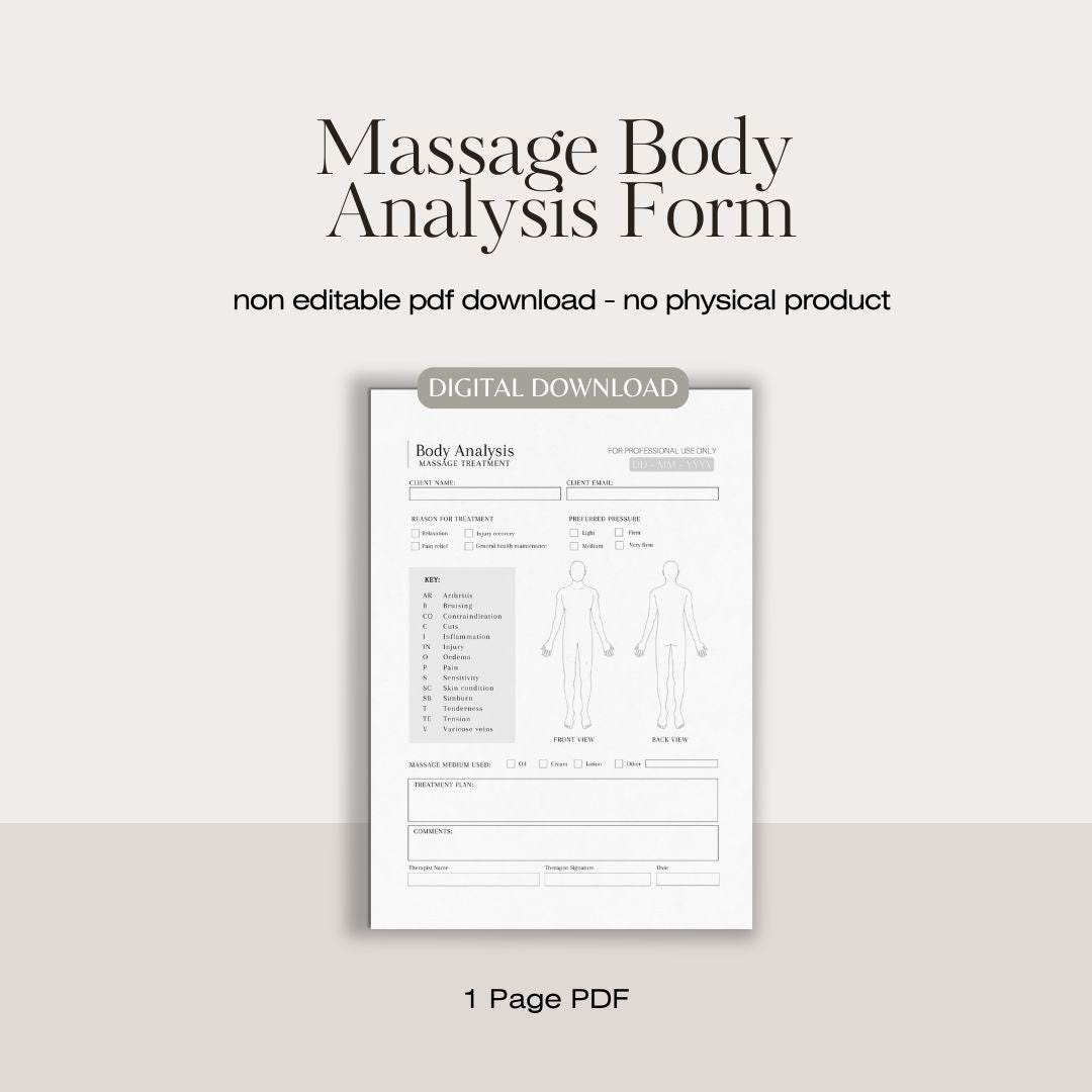 Massage Body Analysis Printable Form | Digital Form | Massage Therapy ...