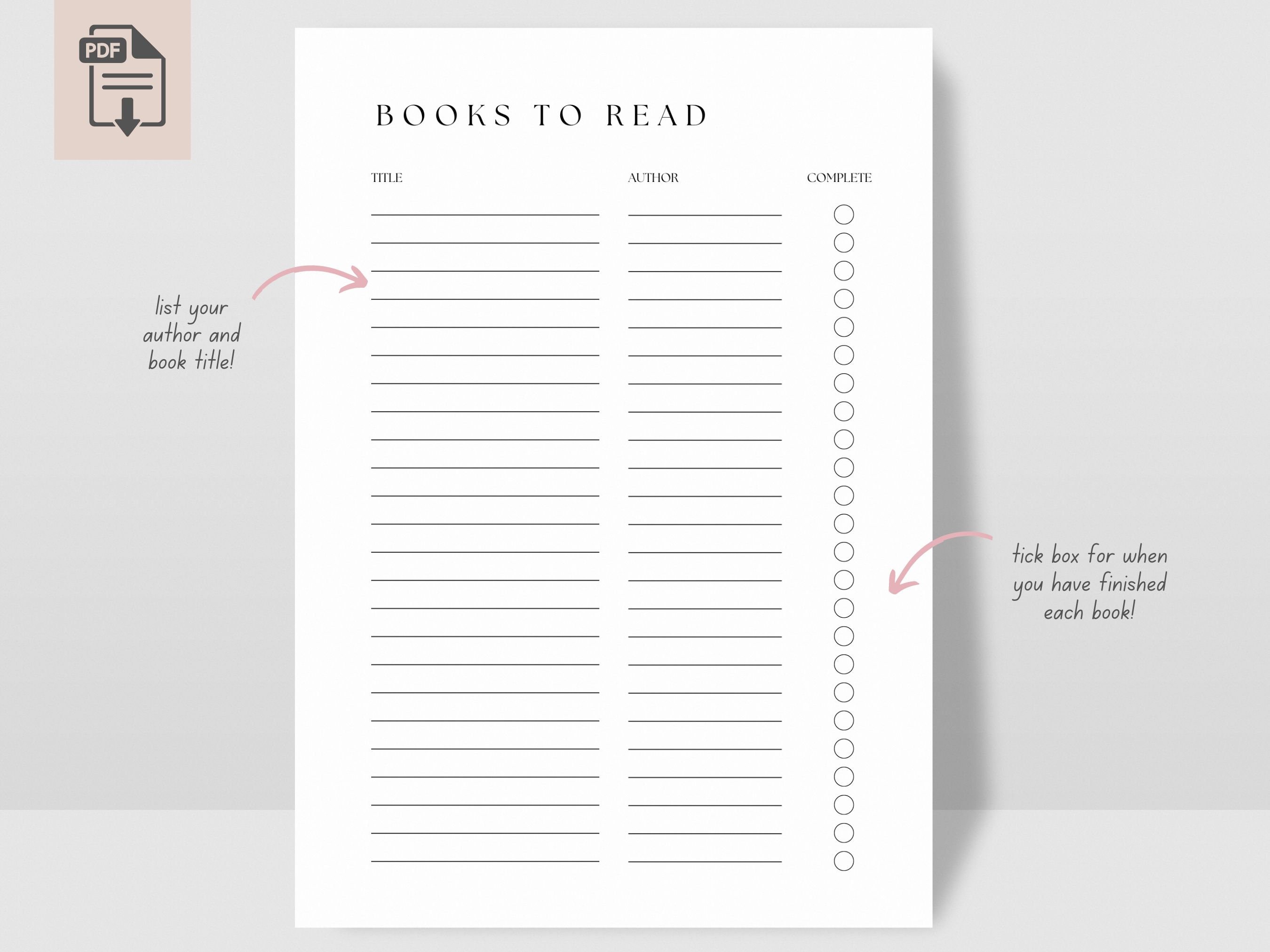 Reading Tracker Minimalist Book Log Printable Reading Log Tracker Book ...