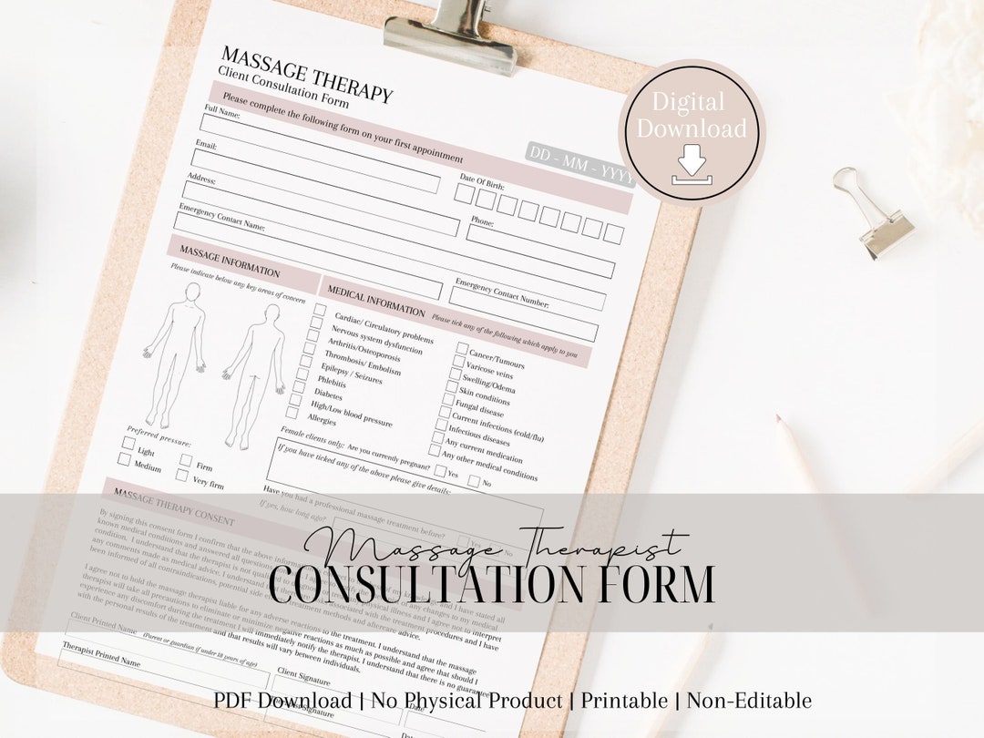 Massage Consultation Form Massage Client Intake Digital - Etsy