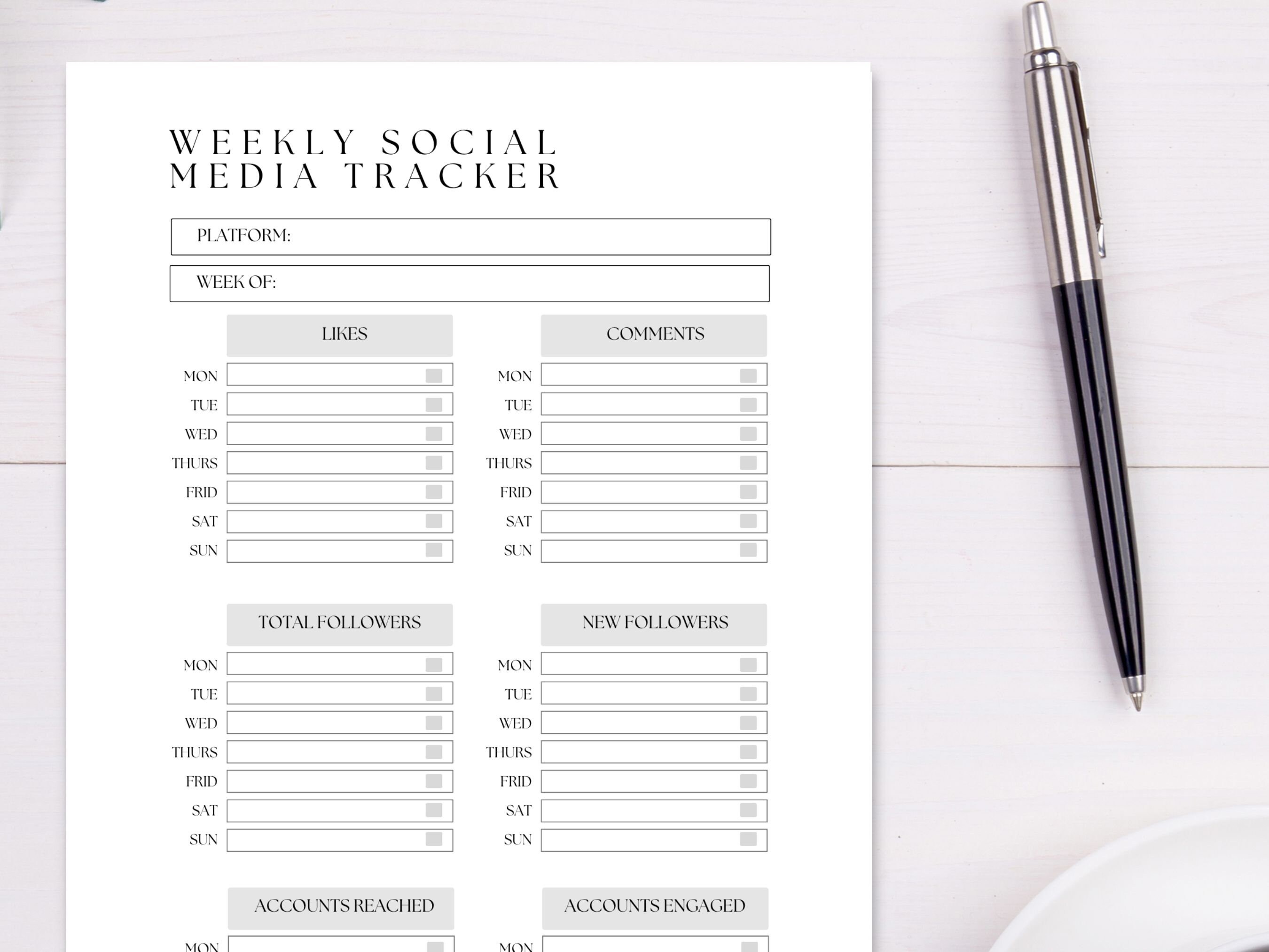 Weekly Social Media Tracker Social Media Content Tracker Social Media ...