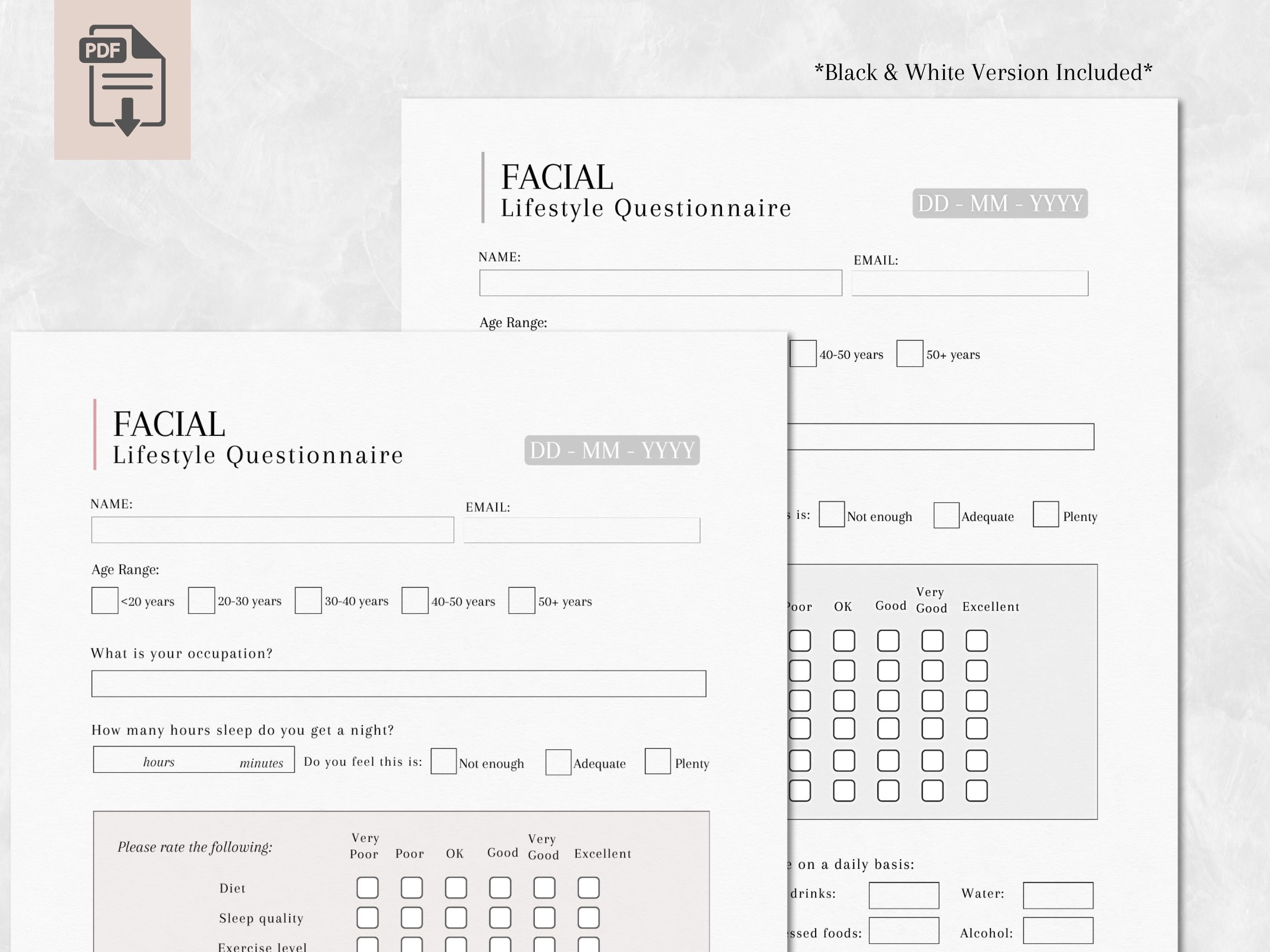 Facial Lifestyle Questionnaire | Facial Digital Client Intake Form ...
