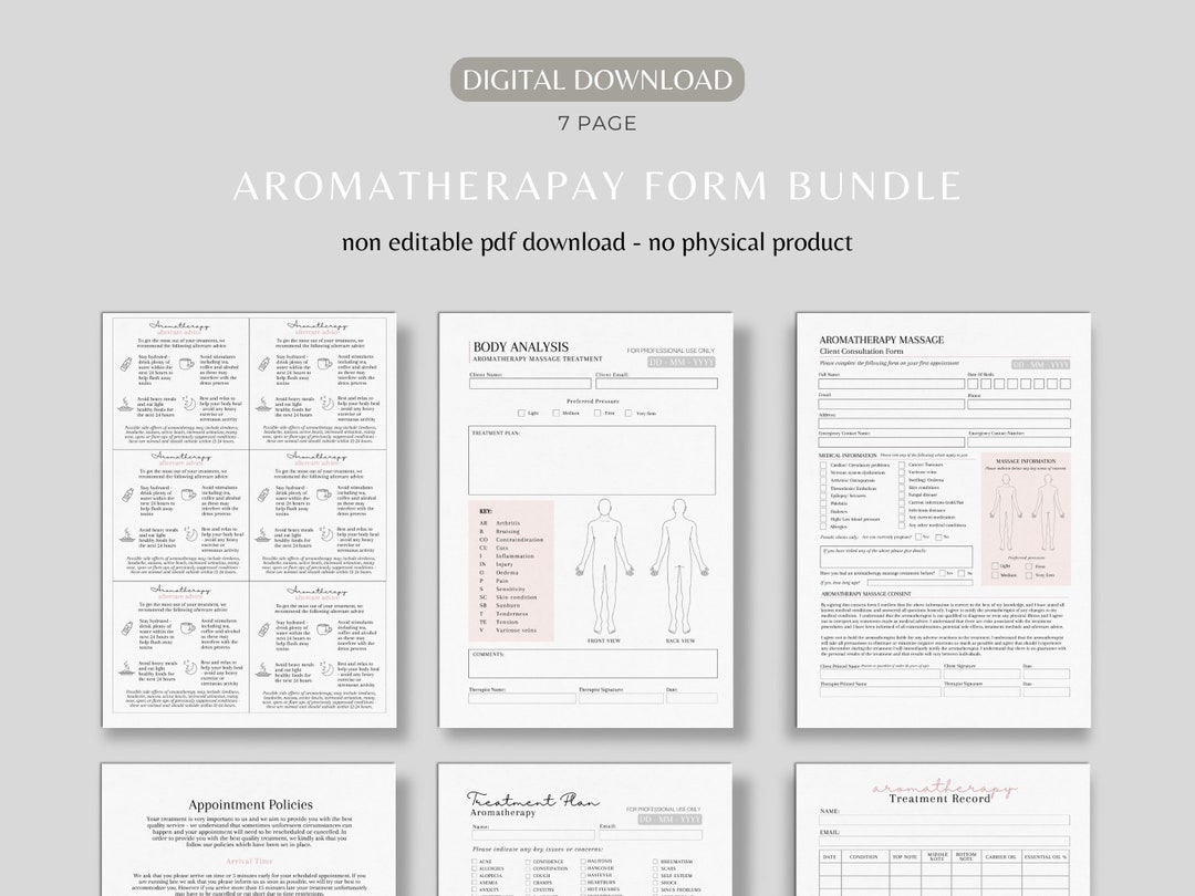 Aromatherapy Massage Form Bundle Digital | Aromatherapist Forms ...