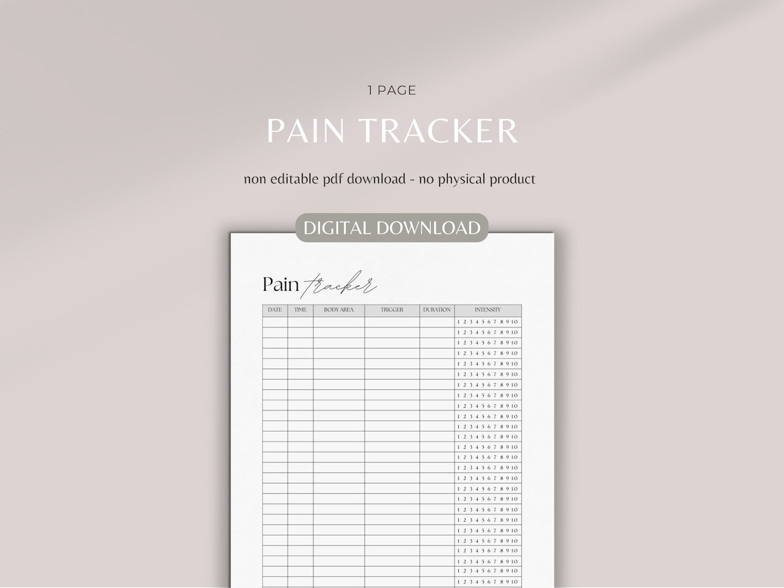 Pain Tracker Record Printable | Pain Tracker Log | Pain Levels Tracker ...