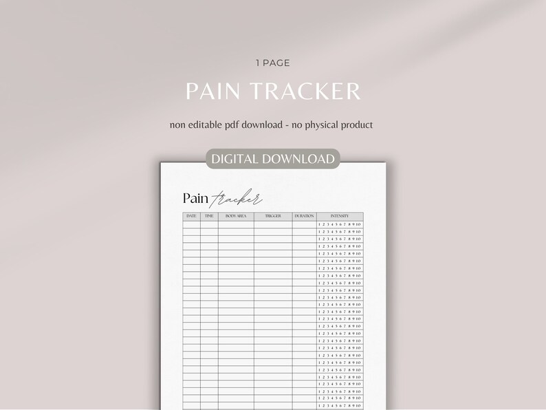 Pain Tracker Record Printable | Pain Tracker Log | Pain Levels Tracker ...