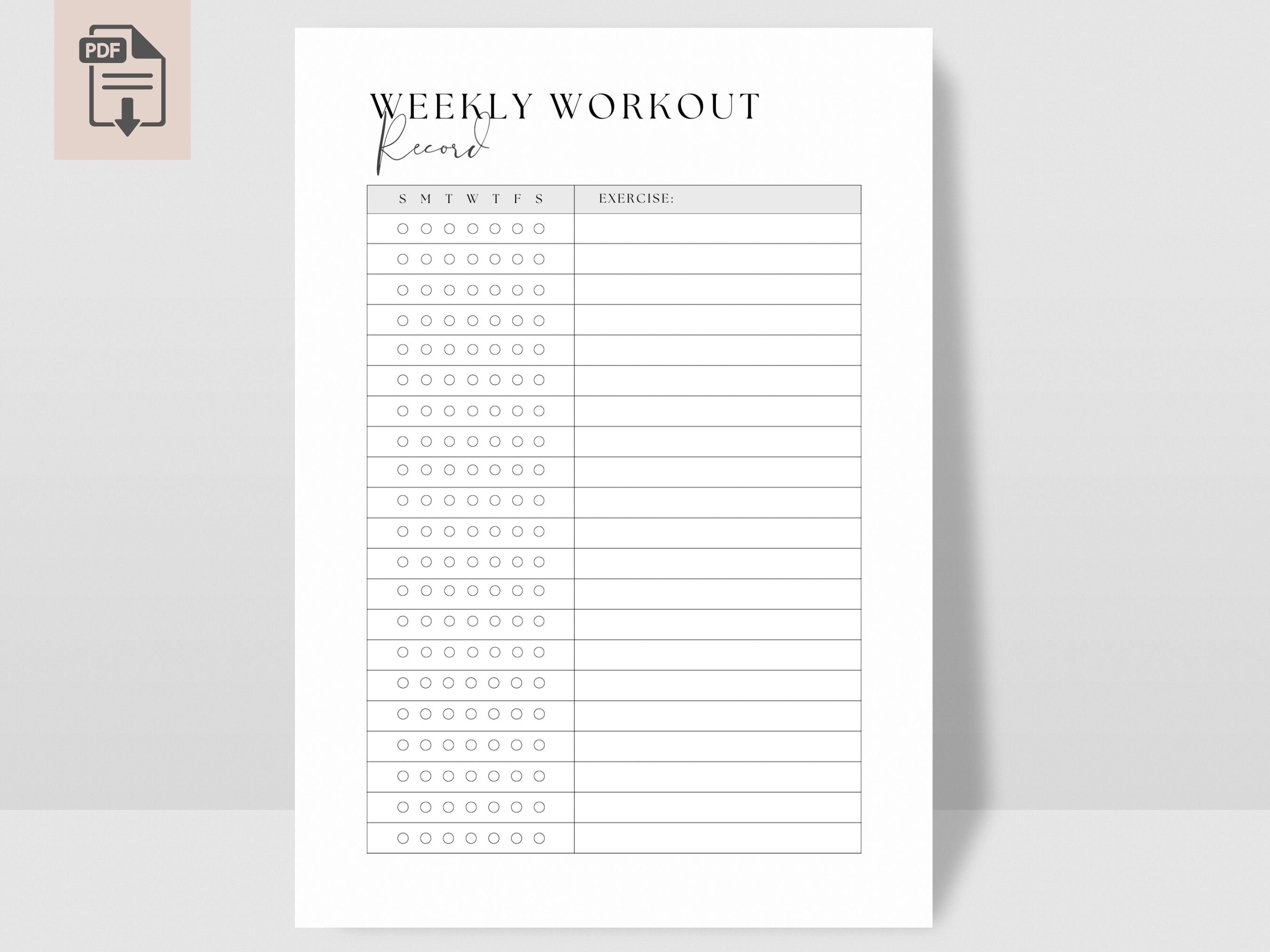 Weekly Workout Record | Printable Workout Record Log | Exercise and Gym ...