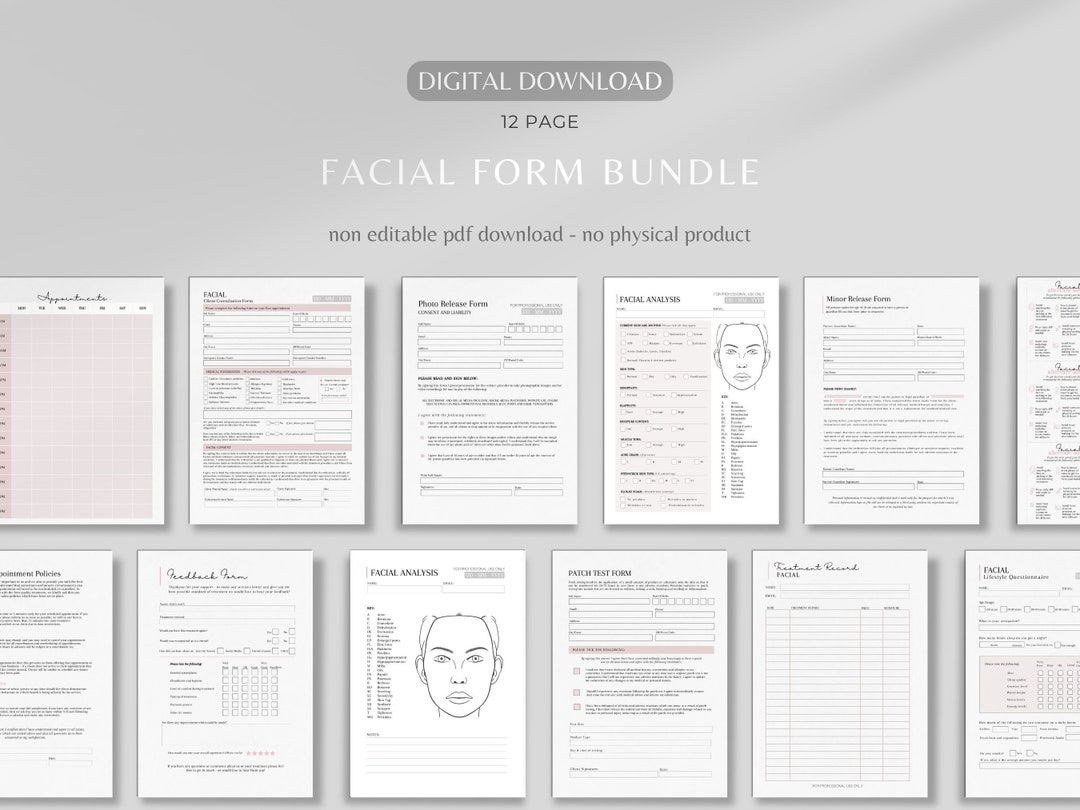 Facial Form Bundle | Digital Facial Forms | Salon Form Bundle | Beauty ...