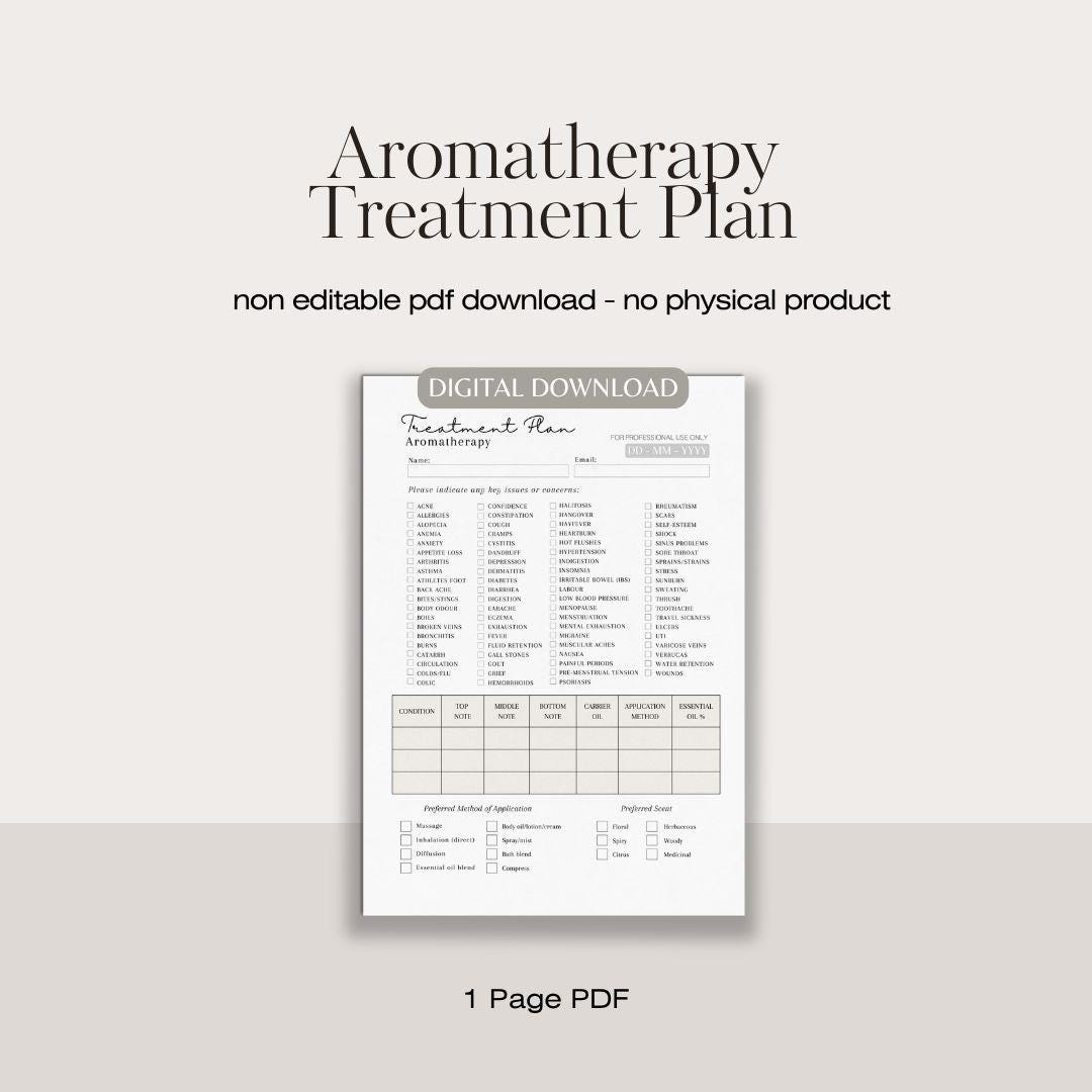 Aromatherapy Treatment Plan Form | Printable Treatment Plan | Aromatherapy Forms | Aromatherapy ...