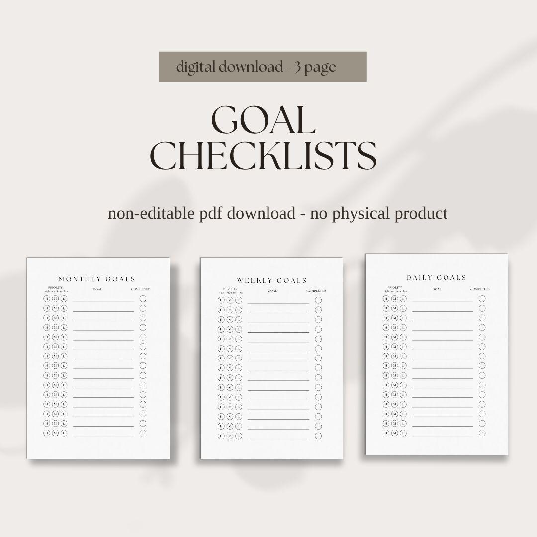 Goal Checklist | Daily Goal Checklist | Weekly Goal Checklist | Daily ...