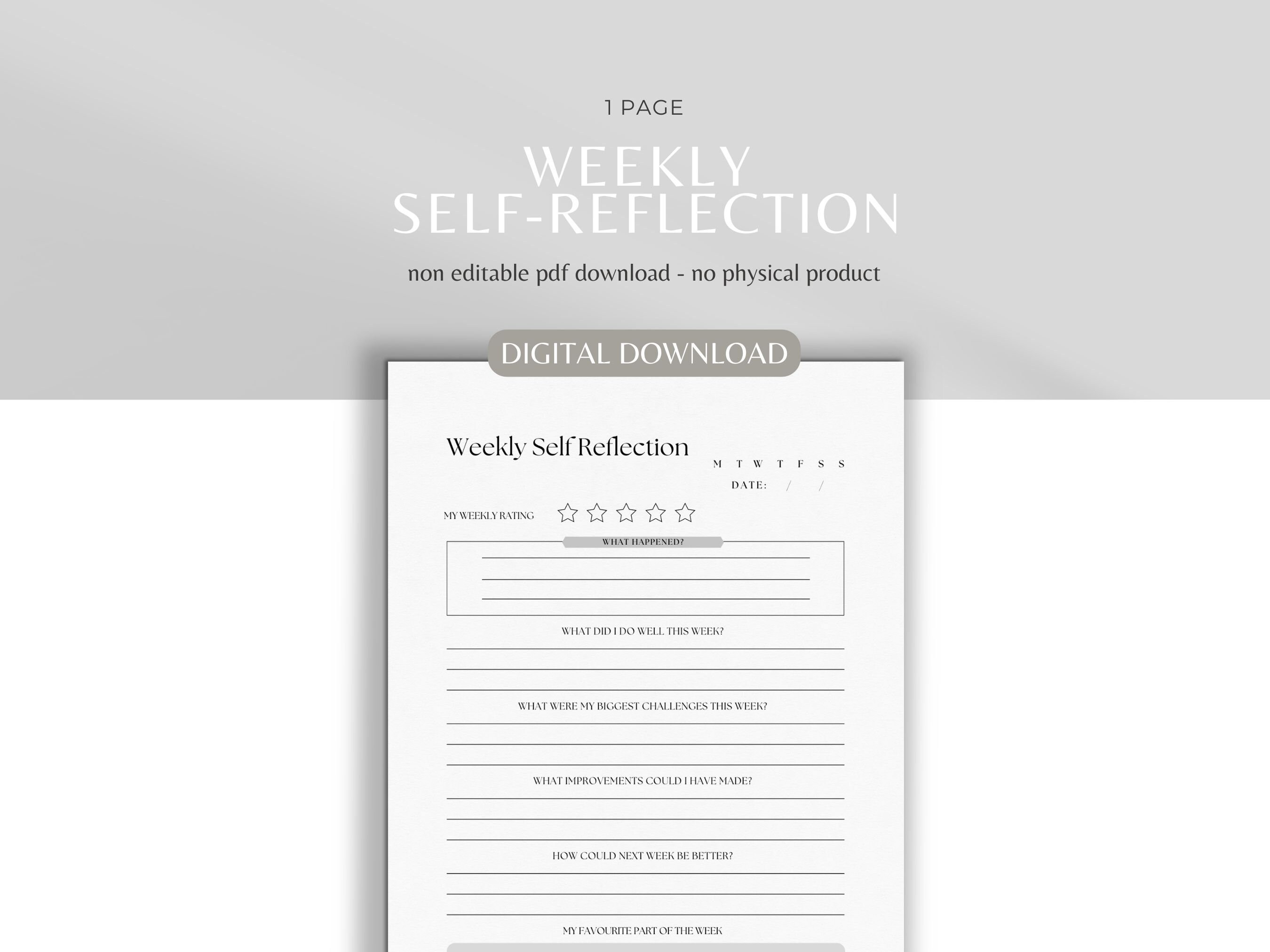 Weekly Self Reflection Journal Printable Weekly Self Reflection Record ...