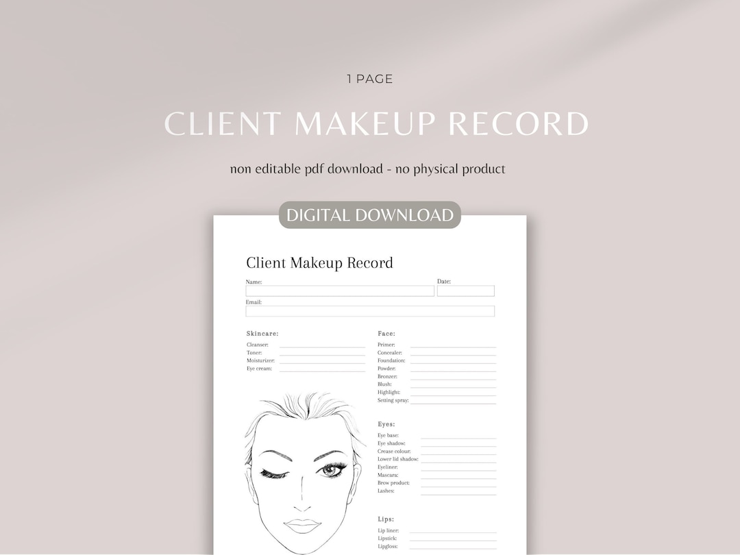 Makeup Client Record Face Chart | Digital Printable Face Chart | Makeup ...