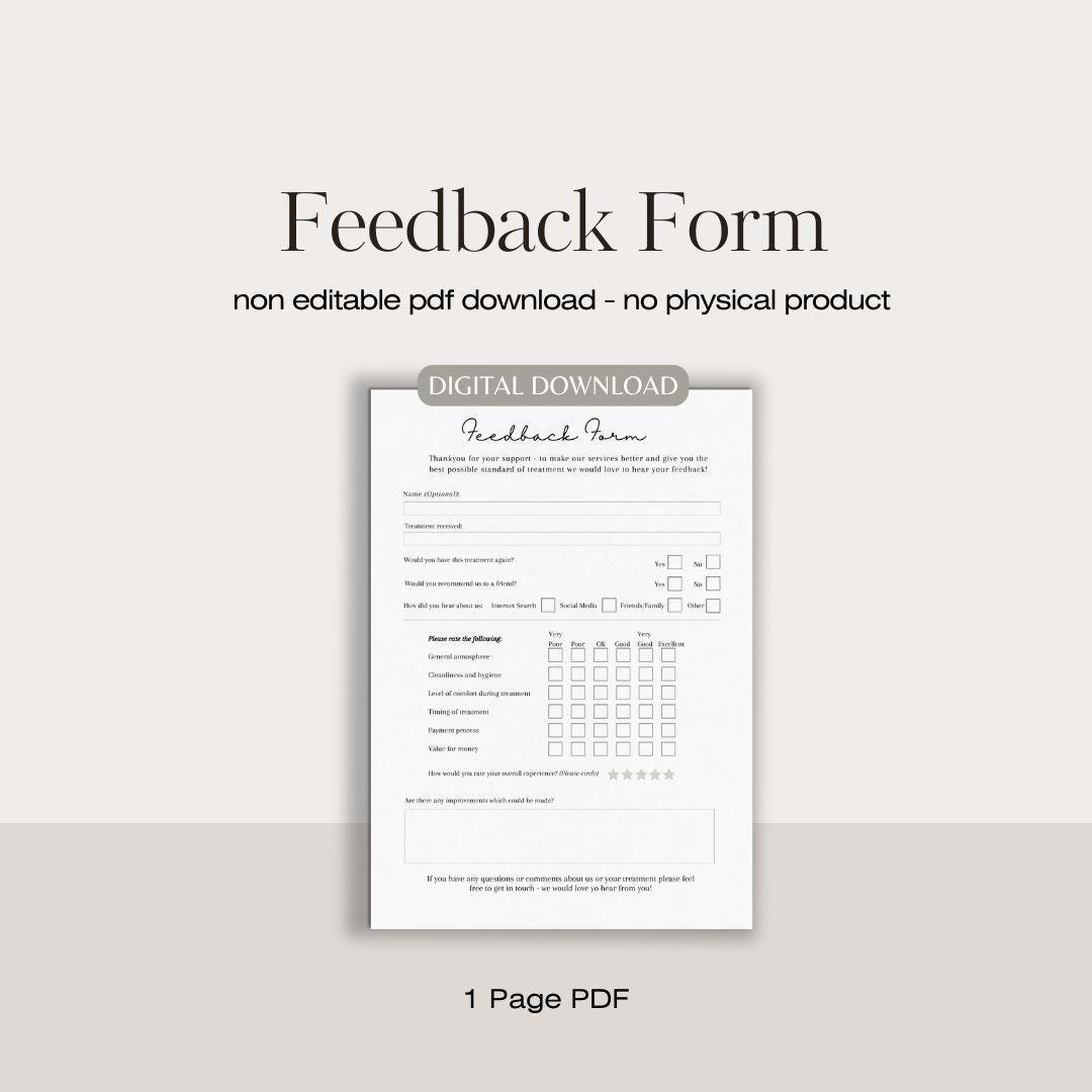 Treatment Feedback Form | Salon Spa Feedback Form | Printable Beauty ...