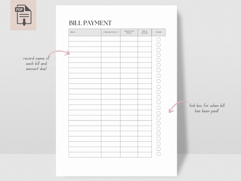 Bill Payment Tracker | Printable Bill Tracker | Instant Download Bill ...