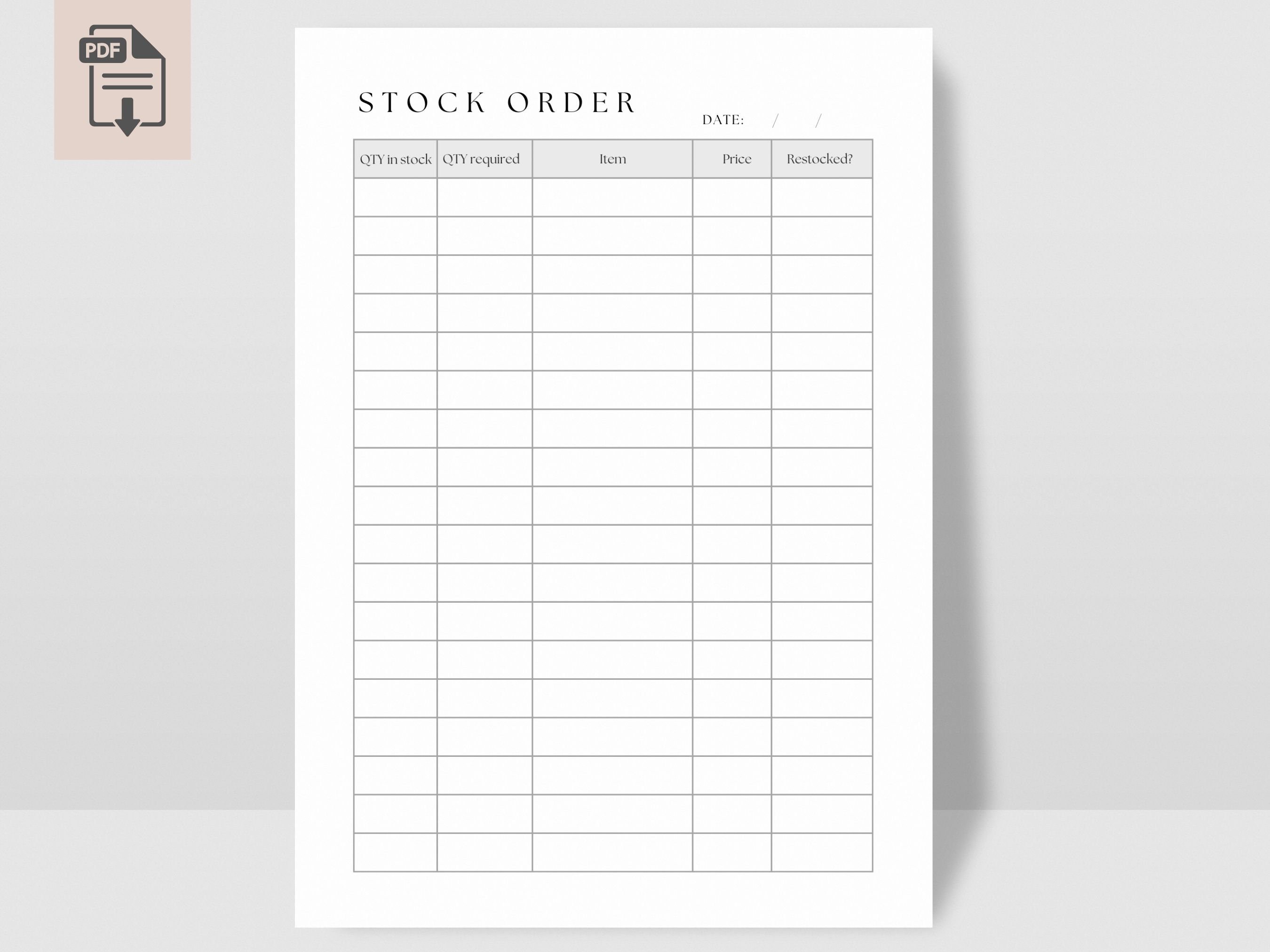 Stock Order Sheet | Stock Sheet | Stock Record | Stock Record Sheet ...