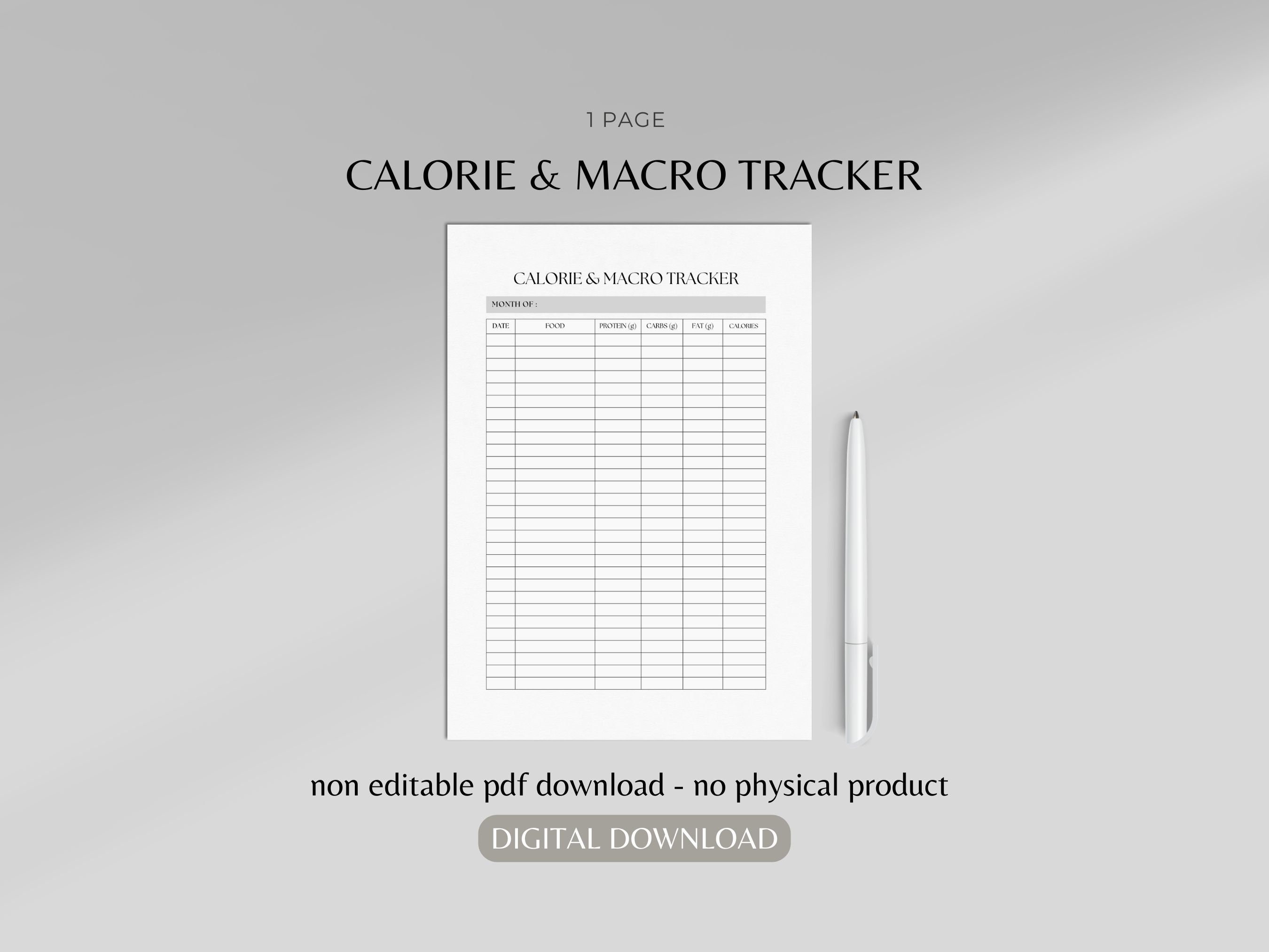 Calorie and Macro Tracker | Calories Tracker Record | Calorie and Food ...