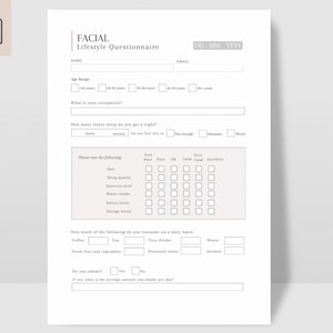 Facial Lifestyle Questionnaire | Facial Digital Client Intake Form ...