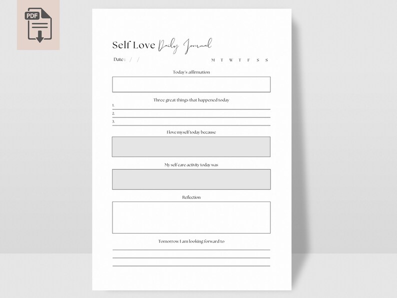 Self Love Daily Printable Journal Log Pdf Daily Gratitude - Etsy