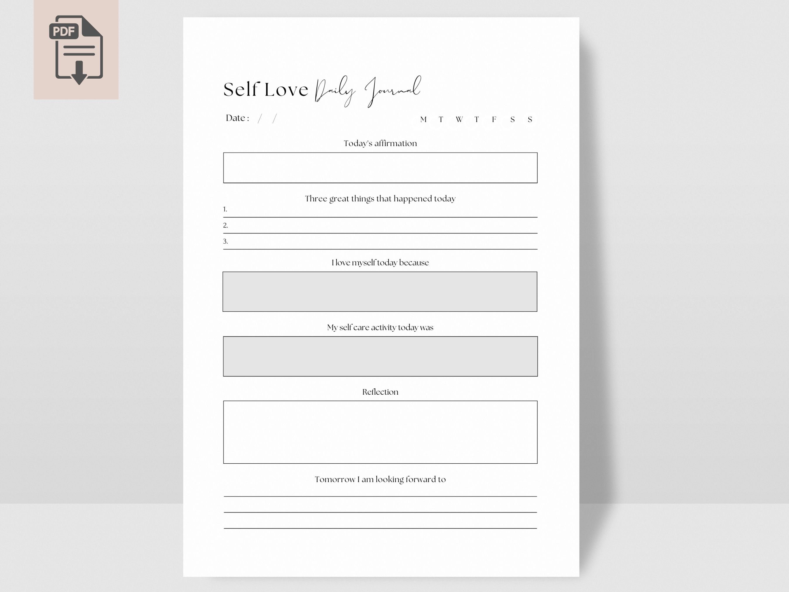 Self Love Daily Printable Journal Log Pdf | Daily Gratitude | Daily ...