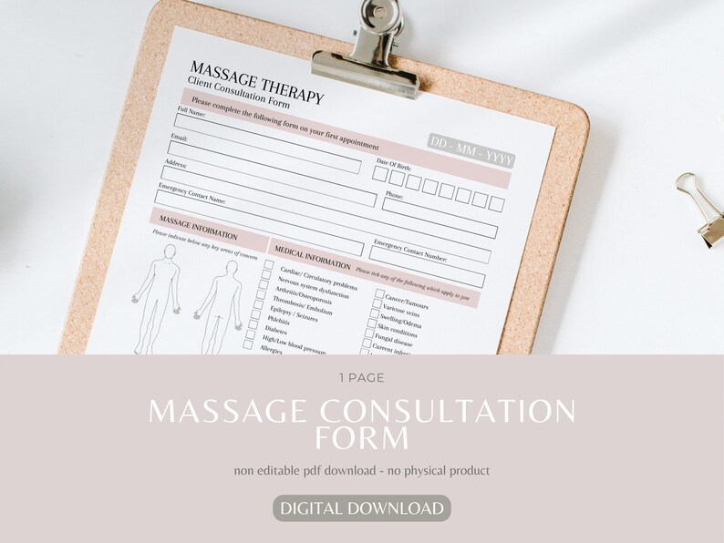 Massage Consultation Form | Massage Client Intake | Digital Consent ...