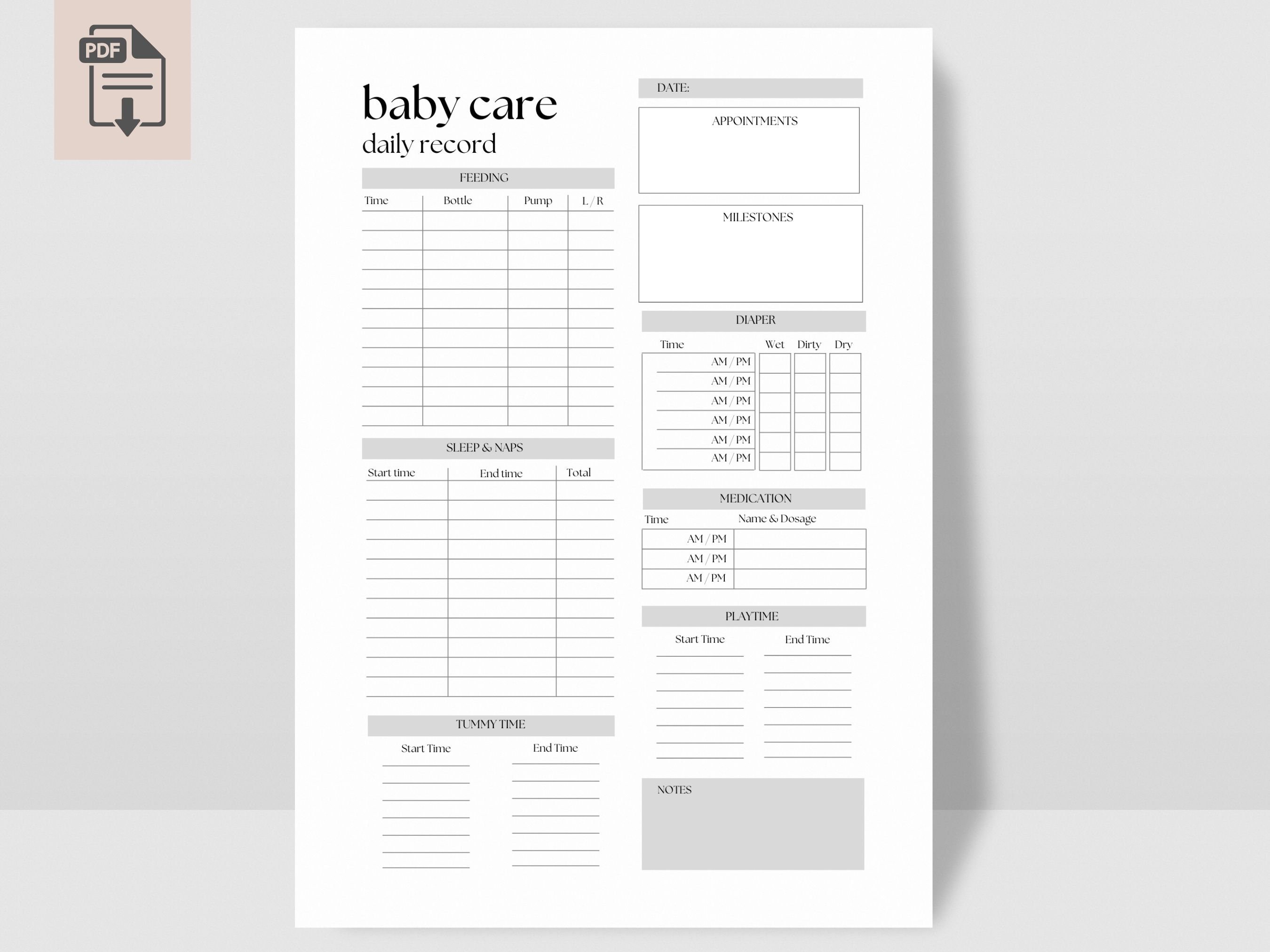Daily Baby Log | Newborn Baby Tracker | Baby Care Log | Baby Tracker ...
