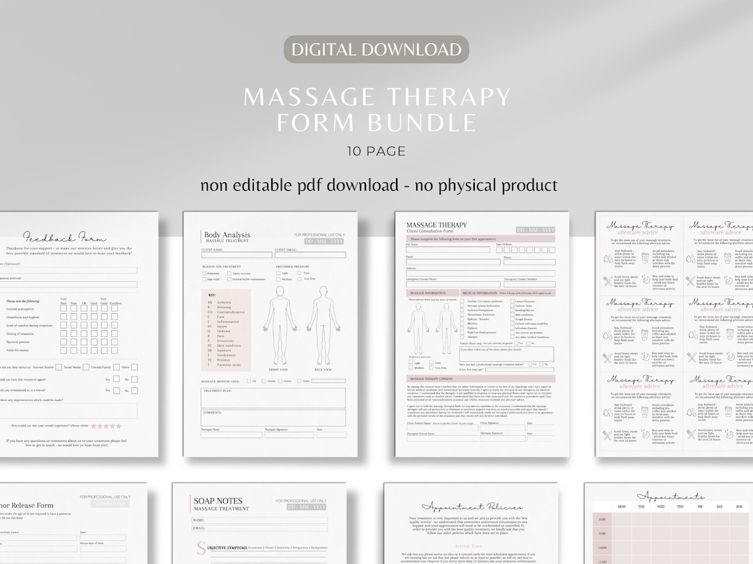 Massage Therapy Form Bundle | Printable Business Salon Forms | Spa ...
