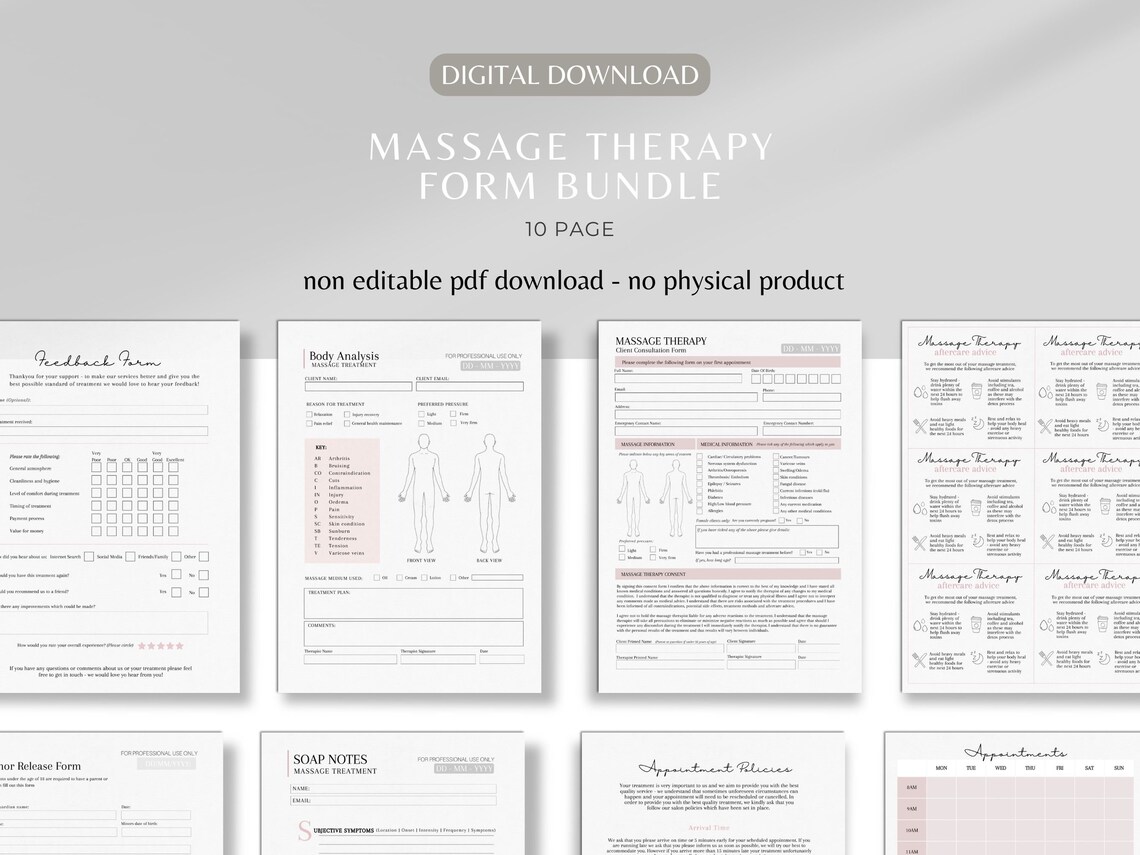 Massage Therapy Form Bundle Printable Business Salon Forms Spa Beauty Forms Massage Therapist ...