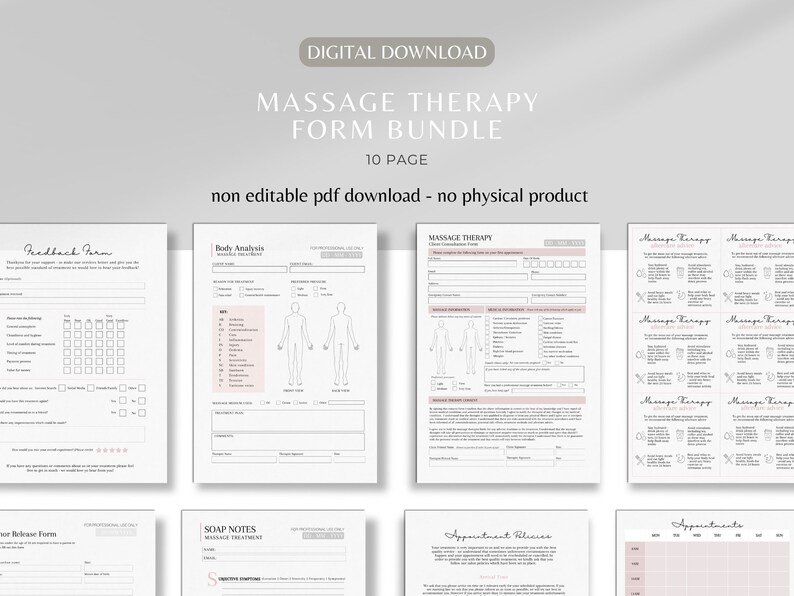 Massage Therapy Form Bundle | Printable Business Salon Forms | Spa Beauty Forms | Massage ...