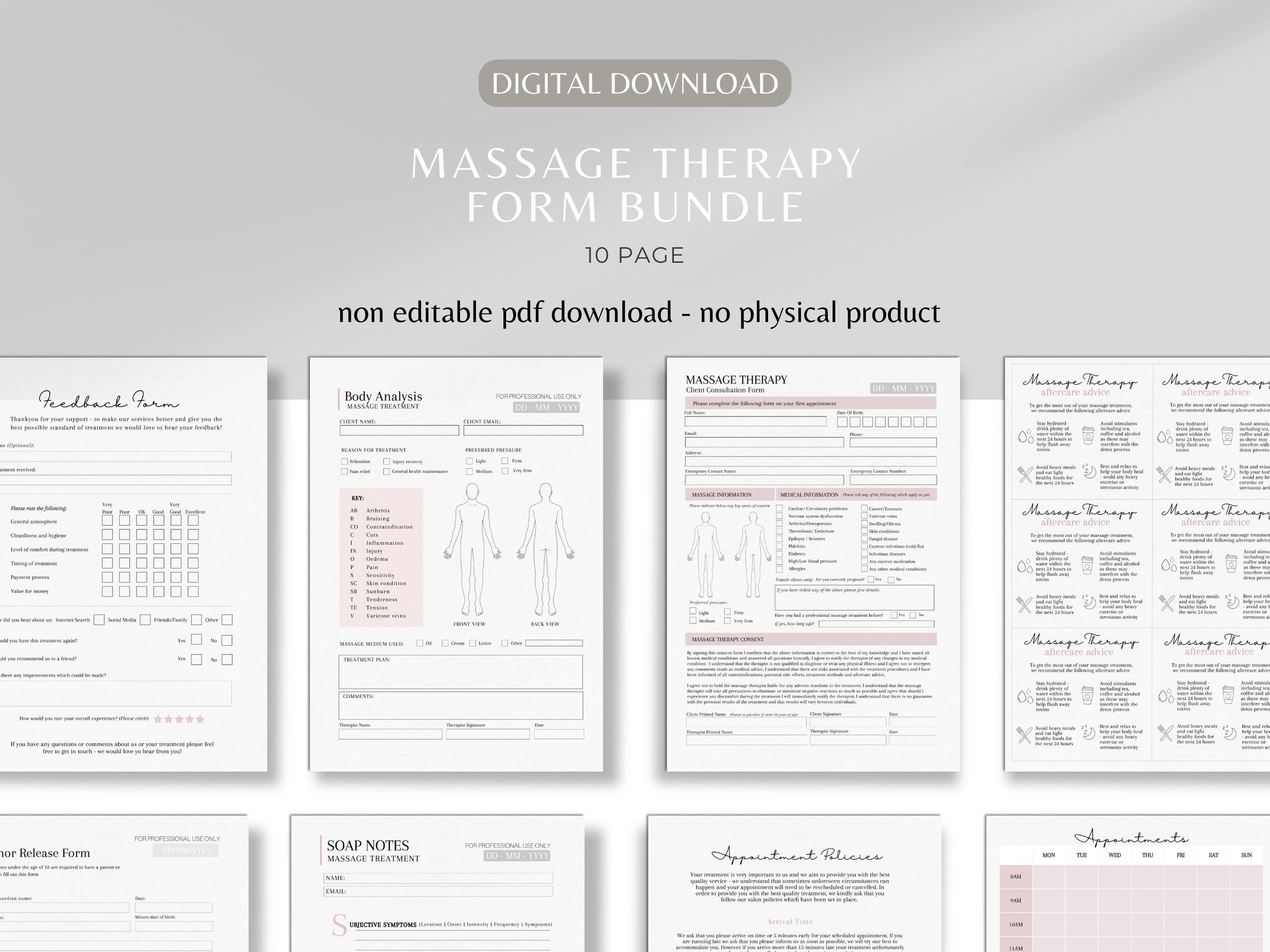 Massage Therapy Form Bundle | Printable Business Salon Forms | Spa ...