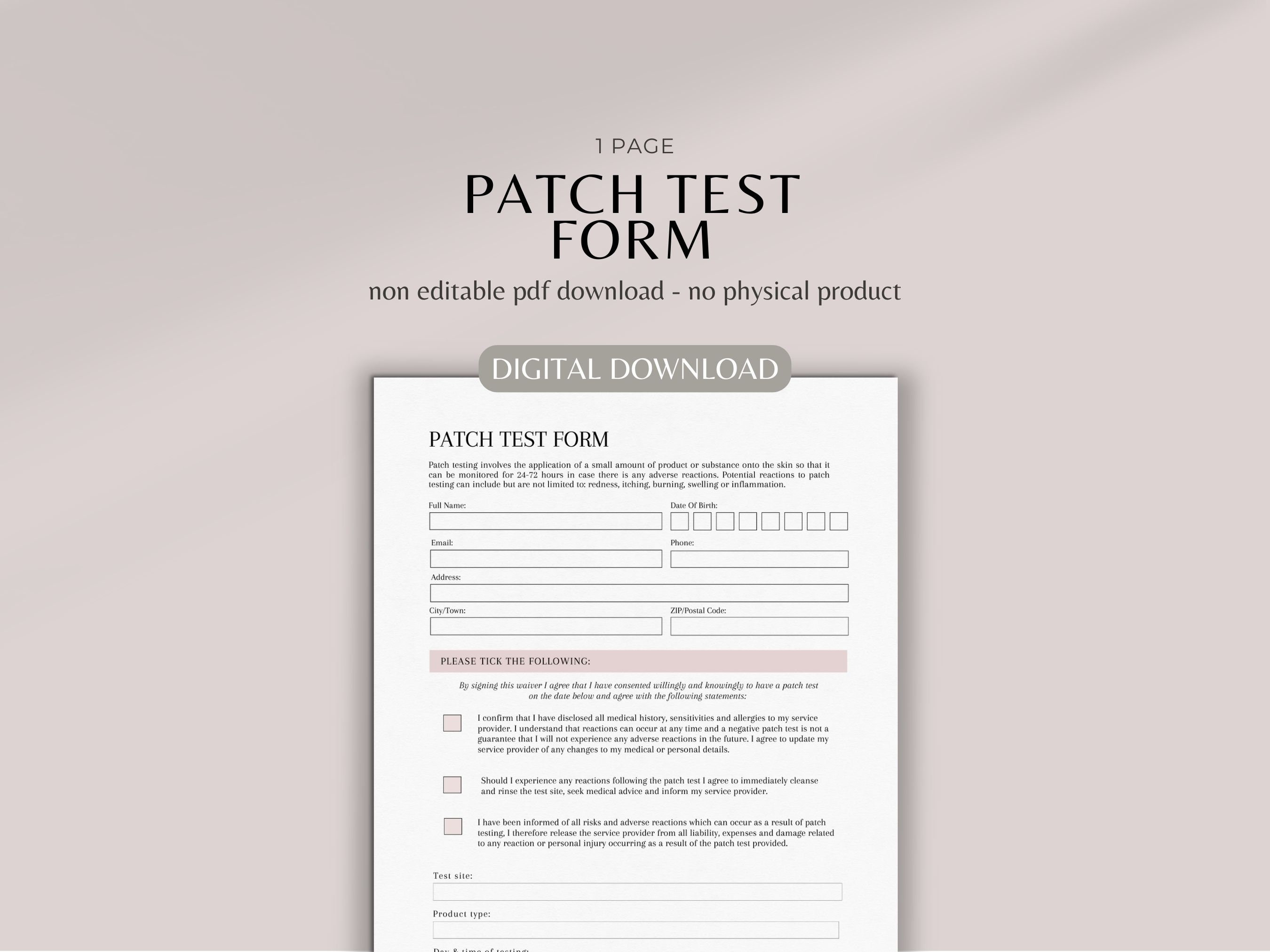 Patch Test Consent Form Client Patch Test Consent Form Beauty Treatment ...