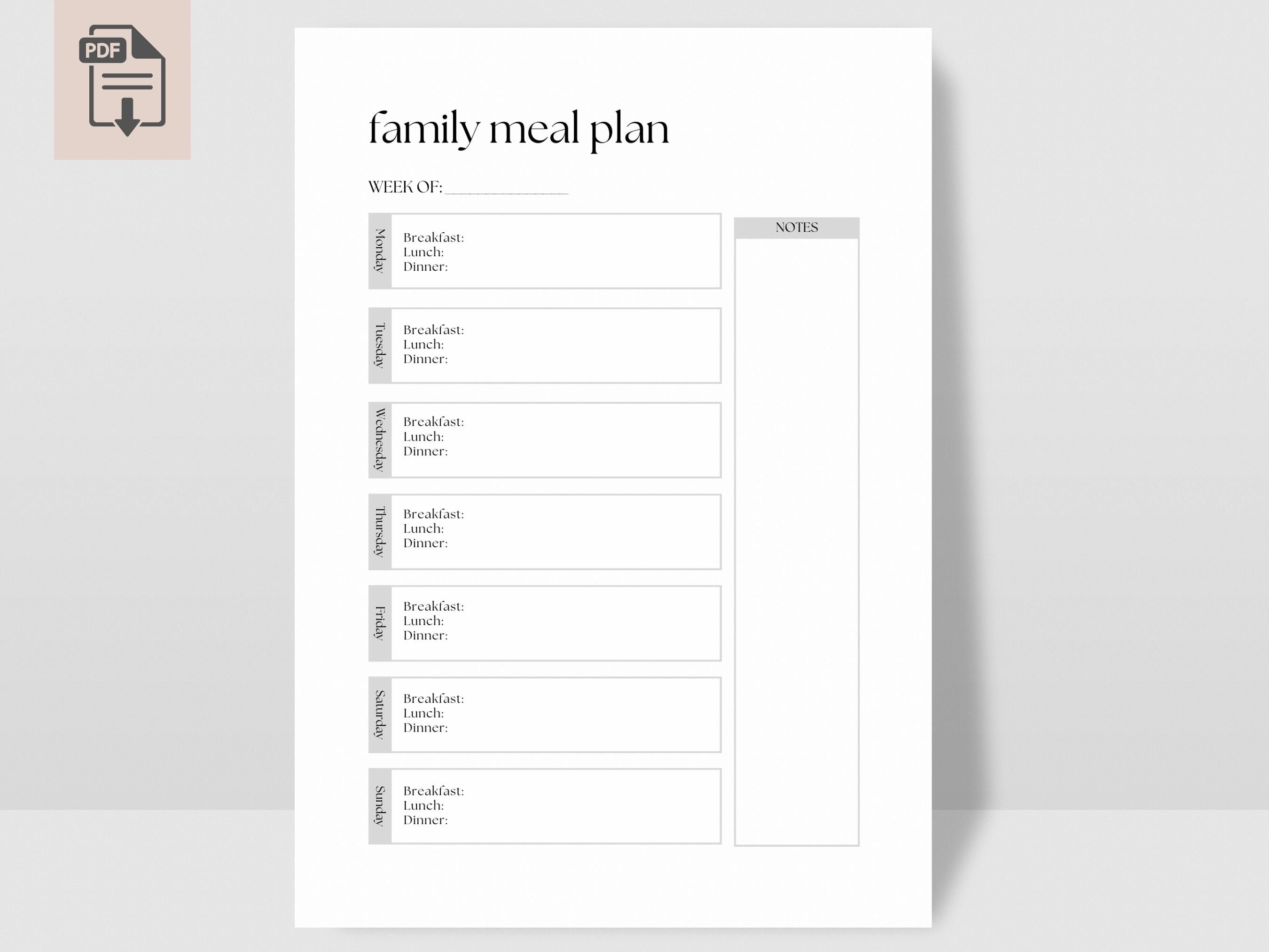 Family Meal Planner | Printable Weekly Family Meal Planner | Family ...