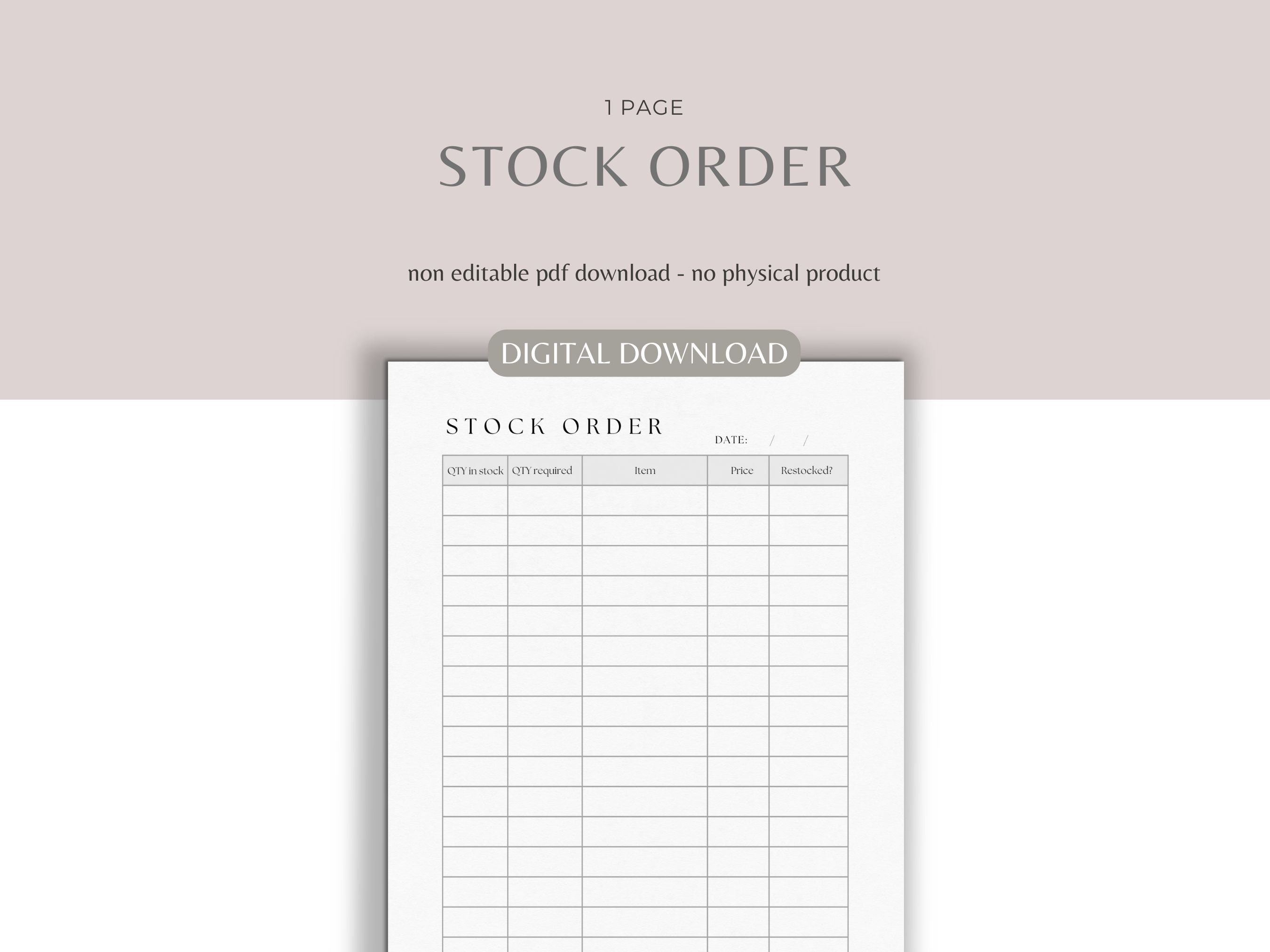 Stock Order Sheet | Stock Sheet | Stock Record | Stock Record Sheet ...