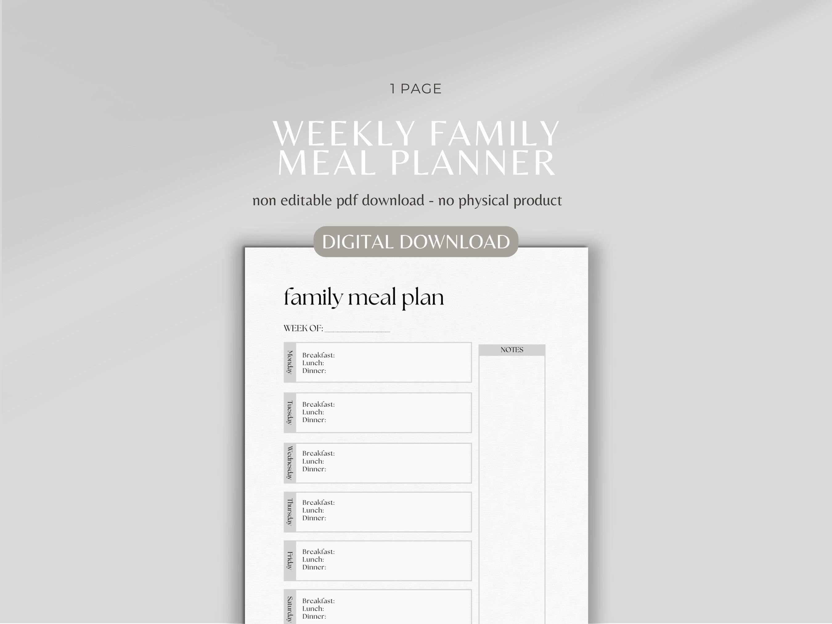 Family Meal Planner Printable Weekly Family Meal Planner Family Food ...