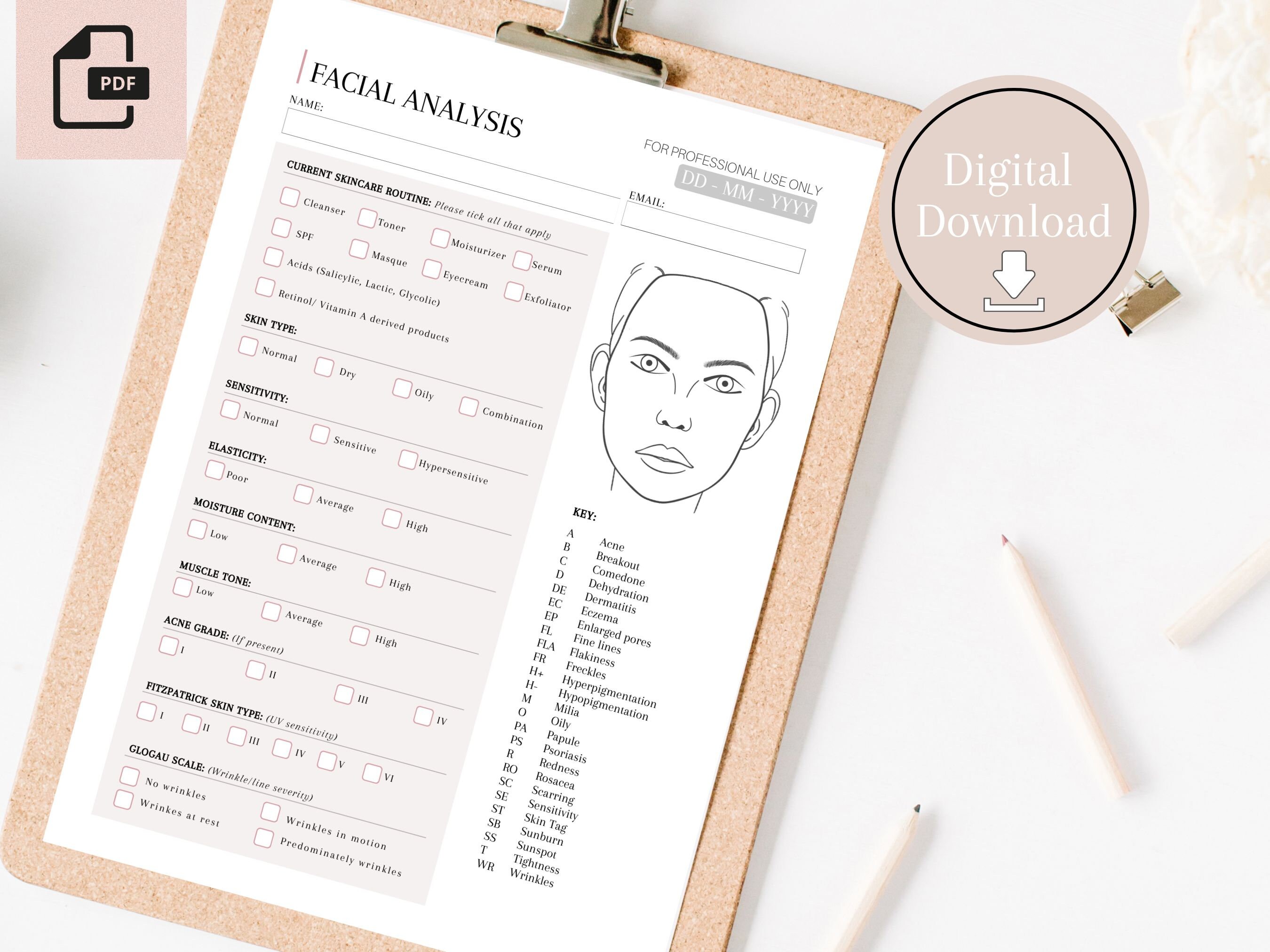 Facial Analysis Printable Forms Facial Consultation Facial - Etsy UK