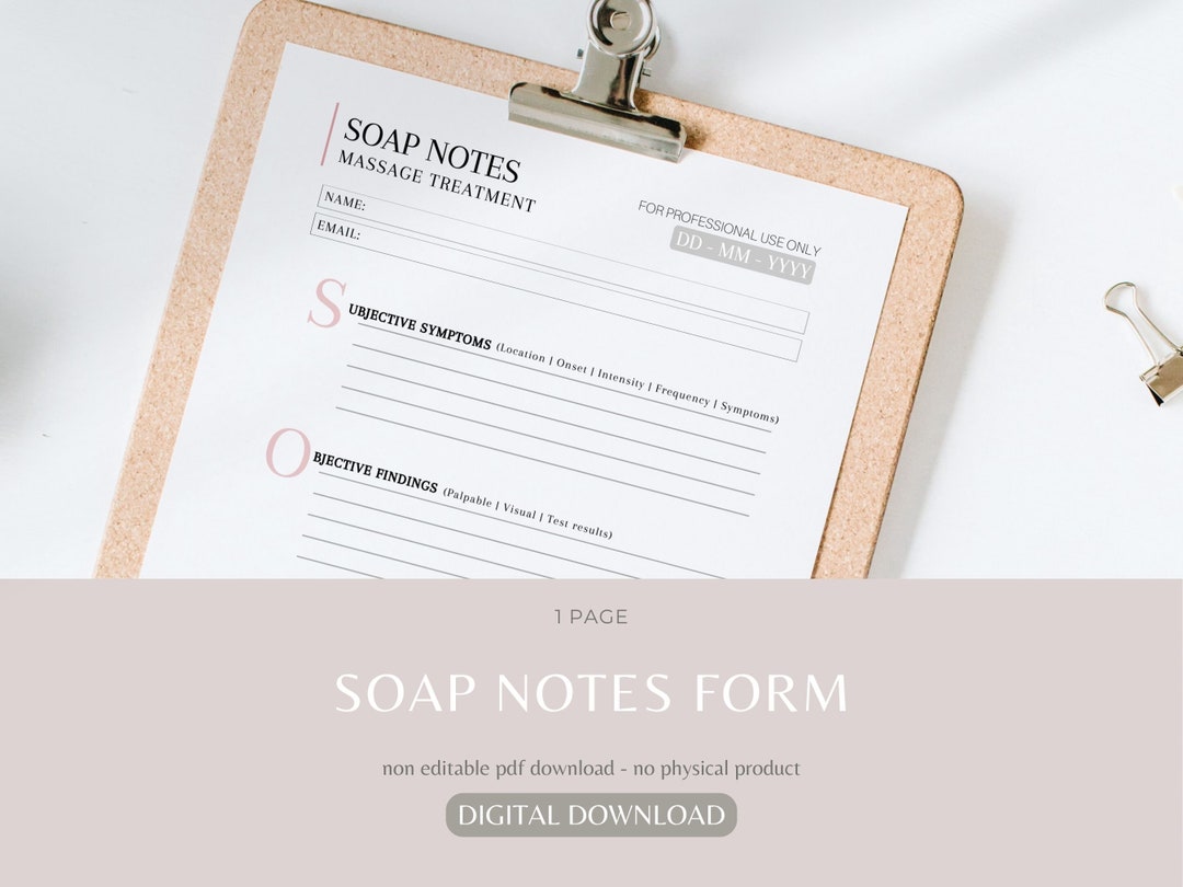 Massage SOAP Form | Massage Assessment | Printable Massage Form ...