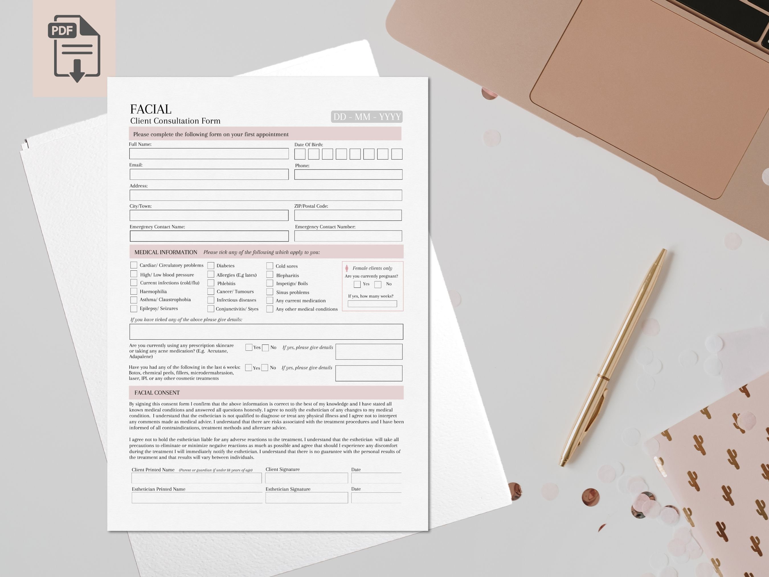 Facial Consultation Form | Digital Esthetician Client Intake Form ...