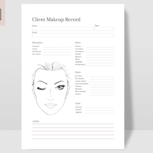 Makeup Client Record Face Chart | Digital Printable Face Chart | Makeup ...