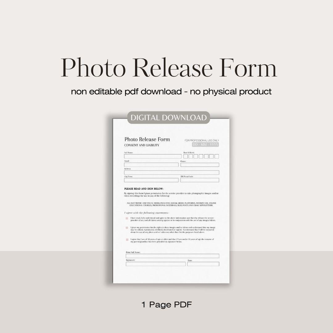 Salon Photo Release Printable Form | Beauty Photography Release Form ...