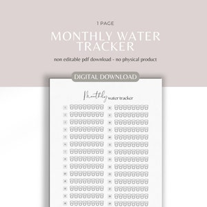 Monthly Water Tracker Printable Pdf | Water Record | Daily Water ...