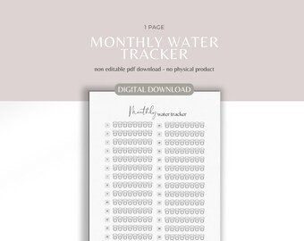 Printable Monthly Water Tracker Water Log Habit Tracker - Etsy
