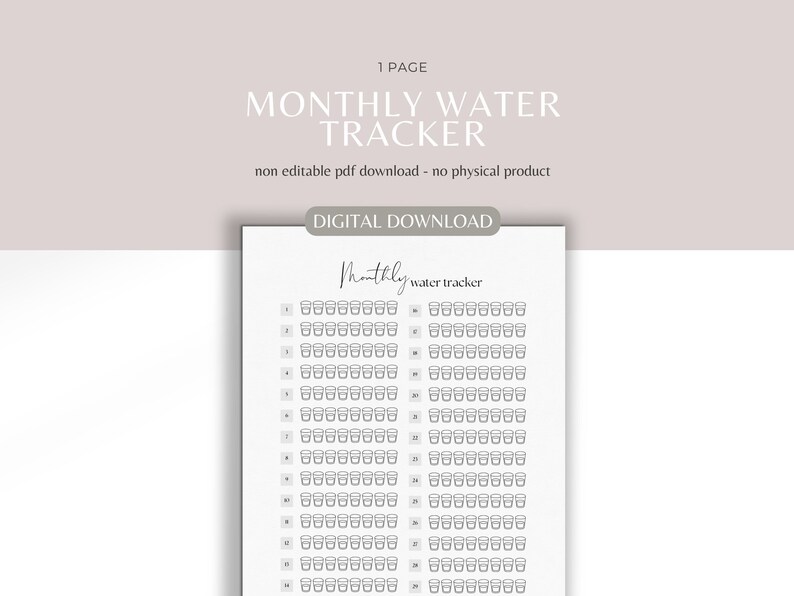 Monthly Water Tracker Printable Pdf | Water Record | Daily Water ...