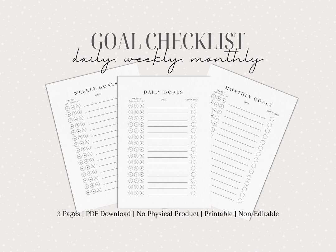 Goal Checklist Daily Goal Checklist Weekly Goal Checklist - Etsy UK
