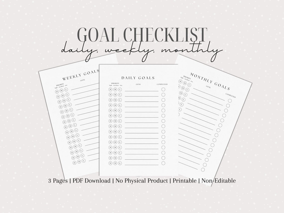 Goal Checklist Daily Goal Checklist Weekly Goal Checklist - Etsy UK