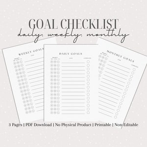 Goal Checklist Daily Goal Checklist Weekly Goal Checklist - Etsy UK