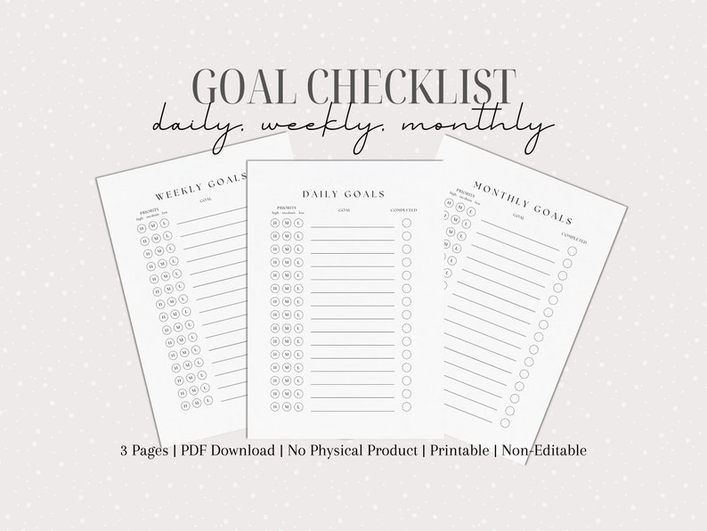 Goal Checklist Daily Goal Checklist Weekly Goal Checklist - Etsy UK