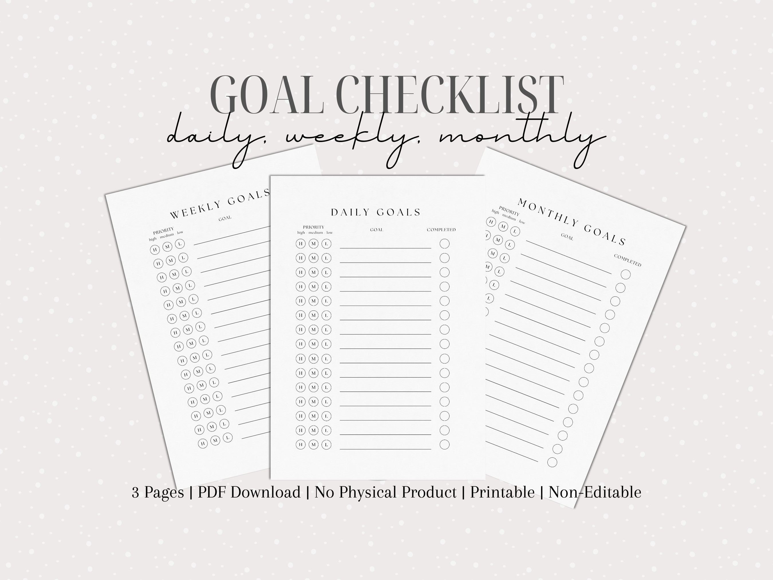 Goal Checklist Daily Goal Checklist Weekly Goal Checklist - Etsy UK