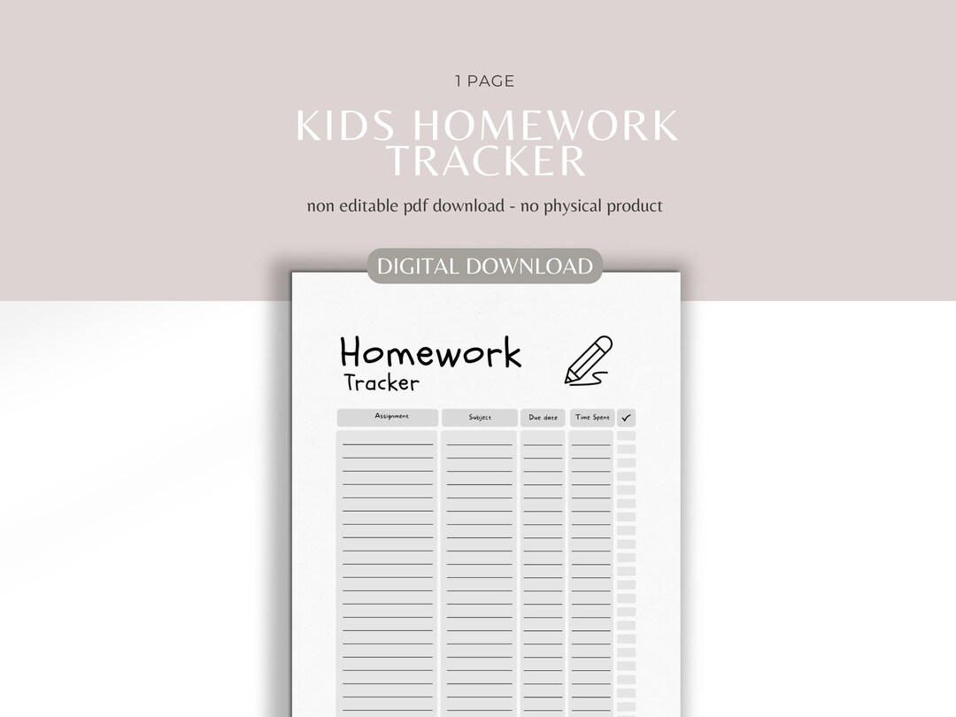Kids Homework Tracker | School Homework Tracker | Printable Homework ...
