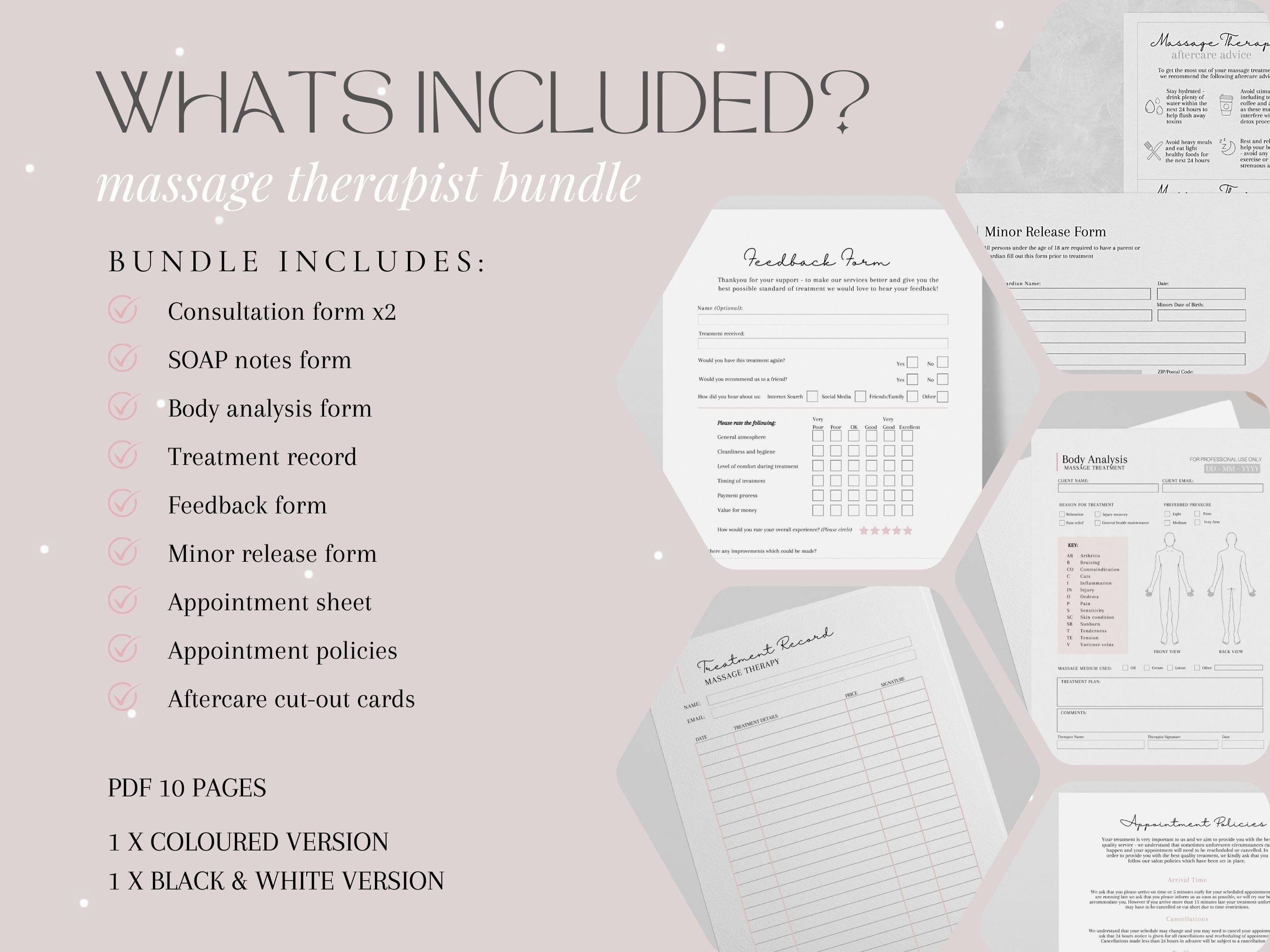 Massage Therapy Form Bundle | Printable Business Salon Forms | Spa ...