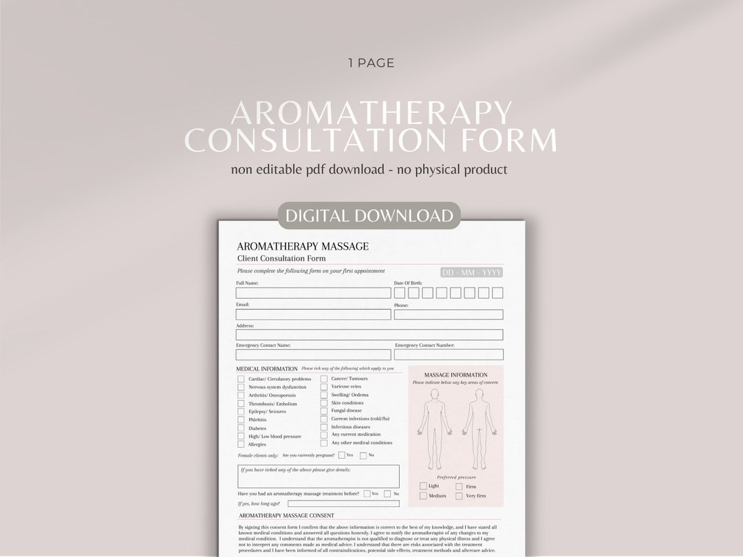 Aromatherapy Massage Consultation Form | Digital Aromatherapist Intake ...