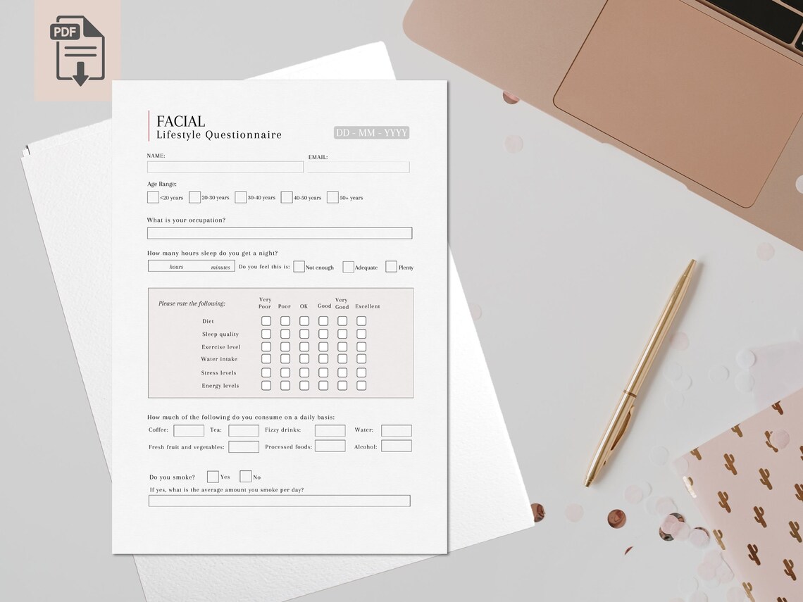 Facial Lifestyle Questionnaire | Facial Digital Client Intake Form ...